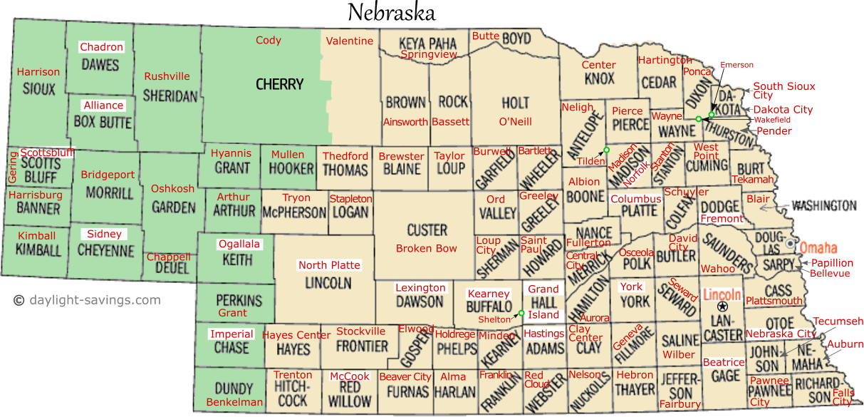 Nebraska Time Zone Map Nebraska Time Zones By County And County Seats Nebraska Time Zone Map Nebraska Time Zones By County And County Seats