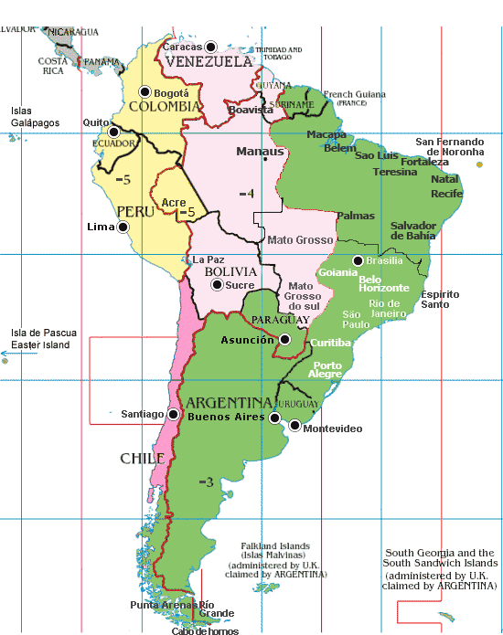 South America Time Zones Map Live Current Local Time With Time Zone